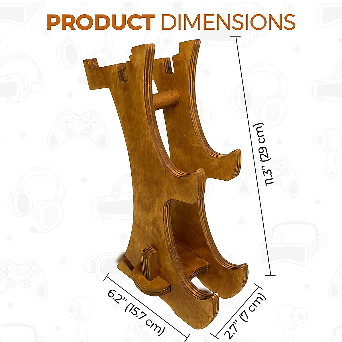 ROSTMARYGIFT Wooden Controller Stand - Dual Game Controller Holder, Headphone Hanger and Phone Stand - Universal Gaming Acessories and Gamer Gift - Portable Headset Storage Organizer