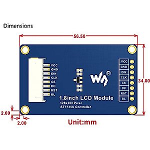 waveshare 1.8inch LCD Display Module 128x160 Pixels Embedded Controller Communicating via SPI Interface. RGB, 65K Display Color with Examples for Raspberry Pi/Jetson Nano/Arduino