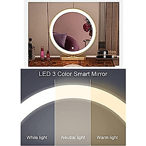 UTMACH Vanity Nordic Vanity Desk with Glass Tabletop, Makeup Vanity with Ergonomic Chair, Dressing Table with Lights Mirror and Drawers Desk Sturdy