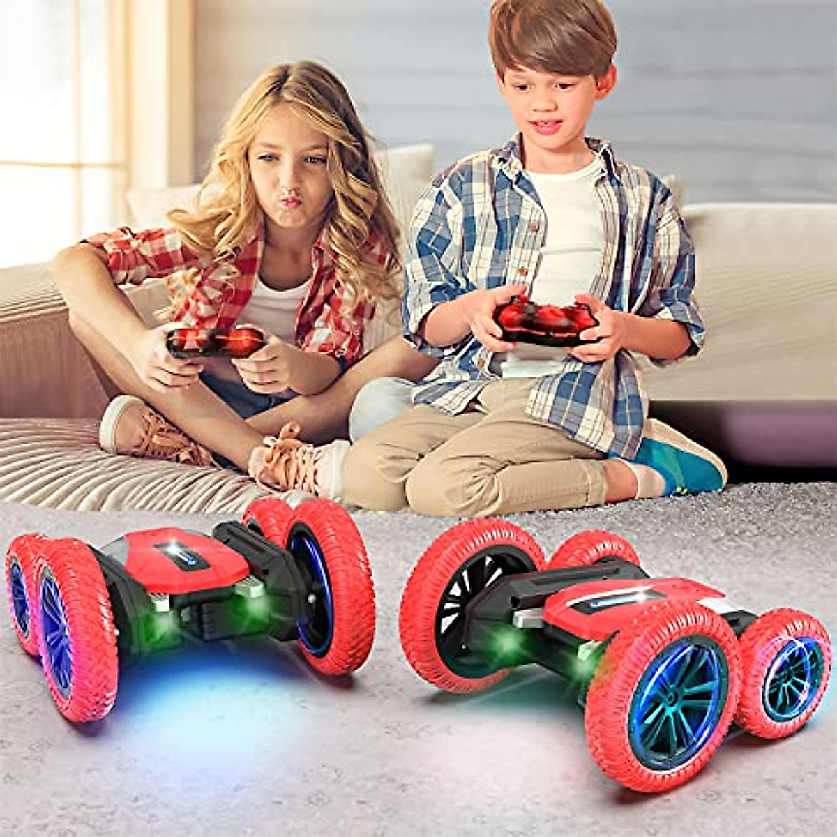 Wsiyen RC Cars Remote Control Car, Toys for 6 7 8 9-14 Year Old Boys Double Sided 360°Rotating Stunt Car, 4WD,All Terrain Tires, LEDs, Toy Cars with Rechargeable Battery,Birthday Gifts for Kids