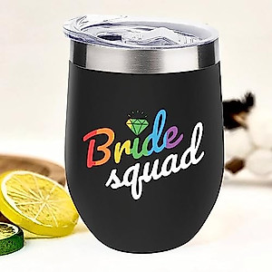 Mighun LGBT Pride Gay Lesbian Wine Tumbler with Lid Bride Squad Rainbow Lgbtq Vacuum Coffee Tumbler Stainless Steel Coffee Cup for Cold & Hot Drinks Wine Coffee Cocktails Beer 12 Oz