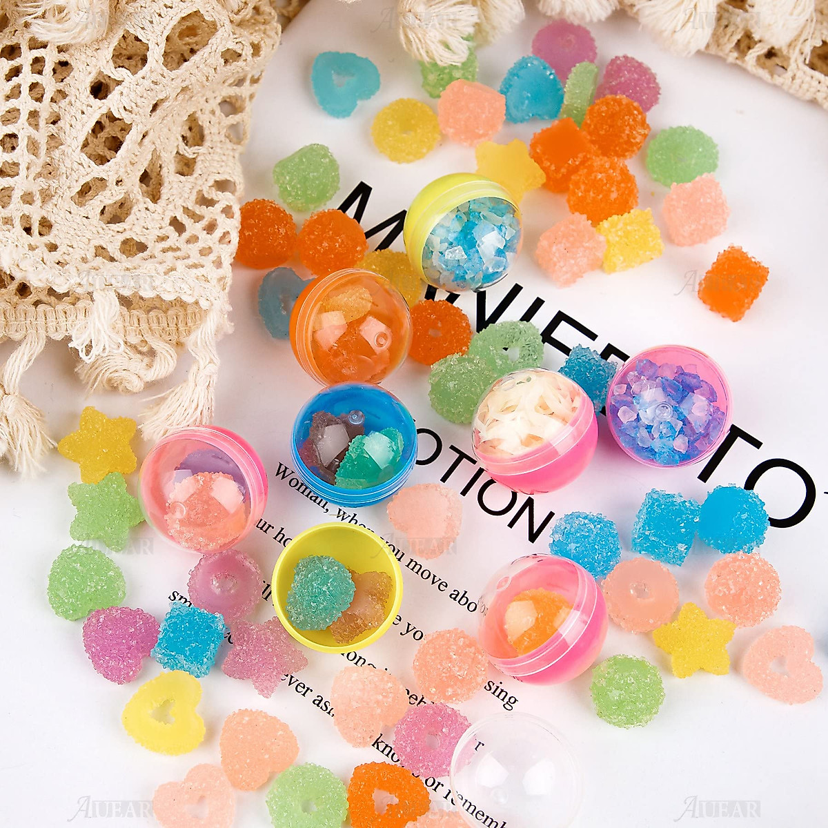 AUEAR, Colorful Small Round Capsules 1.1 Inch Vending Machine Capsules Empty Plastic Gumball Machine Containers for Party Favor Prize (50 Packs)