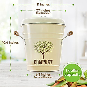 Third Rock Compost Bin Kitchen – 1.0 Gallon Countertop Compost Bin with Lid – Kitchen Compost Bin Countertop – Indoor Compost Bin Kitchen Counter Includes Inner Compost Bucket Liner - Indoor Composter