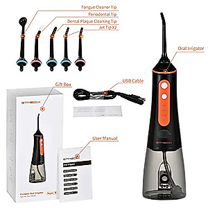 Water Flosser Cordless Teeth Cleaner, Portable Rechargeable IPX7 Waterproof Water Flossers for Teeth with 4 Modes 5 Jet Tips, Dental Oral Irrigator for Home & Travel - 300ML Detachable Water Tank.