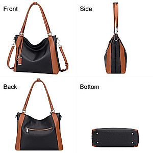 Over Earth Soft Leather Handbags for Women Shoulder Hobo Bag Large Tote Crossbody Bag (O103E Black/Brown)