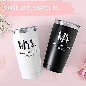 Wedding Gifts for Bride and Groom, Mr and Mrs Presents for Couple Newlyweds, Bride To Be Bridal Shower Gifts, Insulated Stainless Steel Wine Tumbler Set for Anniversary Christmas Unique 2024-20oz