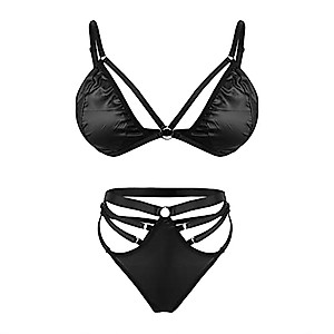 Zzalalana Sexy Lingerie for Women Sex Naughty See Through 3 Piece Lingerie Set Floral Lace Exotic Bra and Panty Sets with Garter Belt Sluttly Lingerie for Sex Game 93T Black