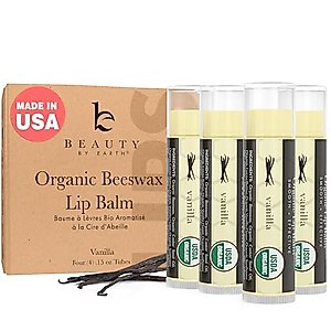 4 Pack Organic Vanilla Bean & Honey Lip Balm - Natural Lip Moisturizer Gifts for Men, Women & Kids