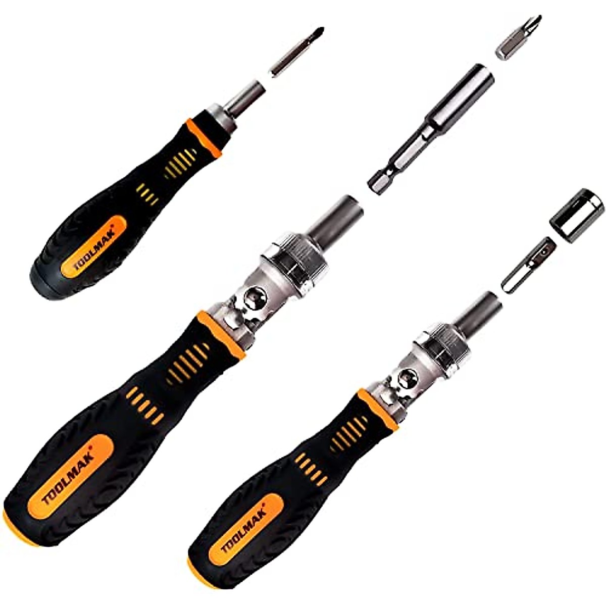 Ratcheting Screwdriver Set TOOLMAK 61pcs Socket Set & Screwdriver Bit Set with Rotatable Ratchet Handles ＆ Storage Case, Household Repair Tool Kits for Bike