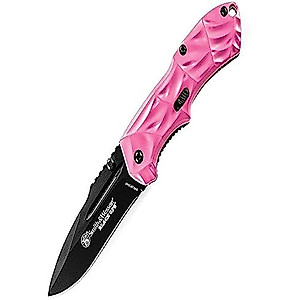 Smith & Wesson Black Ops SWBLOP3SMP Pink 5.8in S.S. Assisted Opening Knife with 2.5in Drop Point Blade and Aluminum Handle for Tactical, Survival and EDC