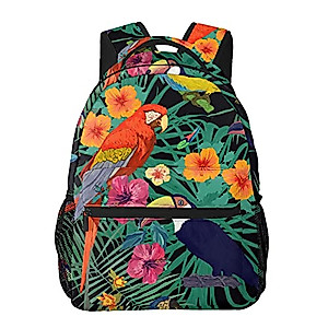 School Backpack Daypack Toucan Bird Parrot Tropical Plant School Bookbag College Laptop Backpack Casual Travel Bag Fashion Hiking Camping Daypack For Teens Women Men