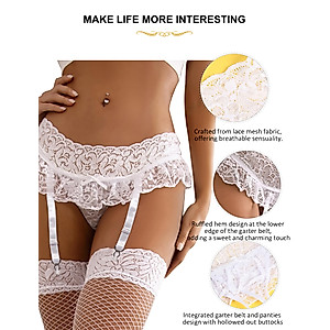 comeondear Women Lace Garter Belts and Thigh Highs Set White Garter Belt with G-String for Weeding Garter Skirt 3XL-4XL