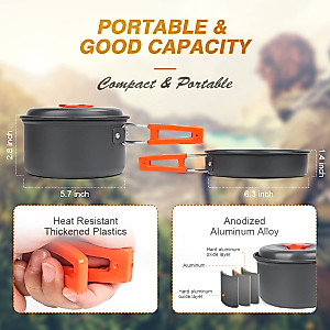 Bisgear 16pcs Camping Cookware Backpacking Stove Mess Kit – Camping Cooking Set - Camping Pots and Pans Set - Camping Accessories Equipment - Backpacking Supplies Survival Gear