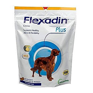 Vetoquinol Flexadin Plus Hip and Joint Supplement for Dogs, Glucosamine and Chondroitin for Dogs, Contains MSM and Chondroitin for Joint Support for Medium to Large Dogs Over 30lbs, 90ct