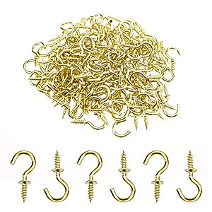 Mini Ceiling Screw Hooks, 200 Pieces 1/2 Inch Cup Hooks Screw-in Hooks for Hanging Plants Mug Arts Decorations，Gold