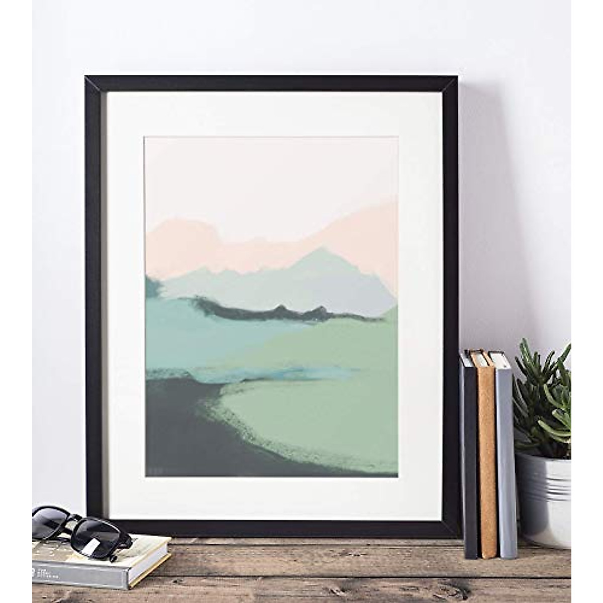 Mountain View, Minimalist Abstract Art, Blue Green Contemporary Wall Art For Home Decor, Modern Boho Art Print Poster, Country Farmhouse Wall Decor 11x14 Inches, Unframed (Mountain View #1)