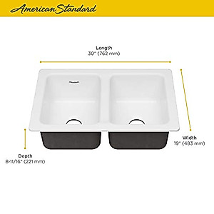 American Standard 77DB30190.308 Delancey 30x19 Double Bowl Cast Iron Kitchen Sink, Brilliant White