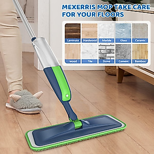 Spray Mops with 5 Mop Pads 2 Refillable Bottle - MEXERRIS Wet Dust Mops for Floor Cleaning Microfiber Hardwood Floor Cleaning Mop with Spray Dry Mops Flat Mops for Laminate Wood Ceramic Floor Cleaning