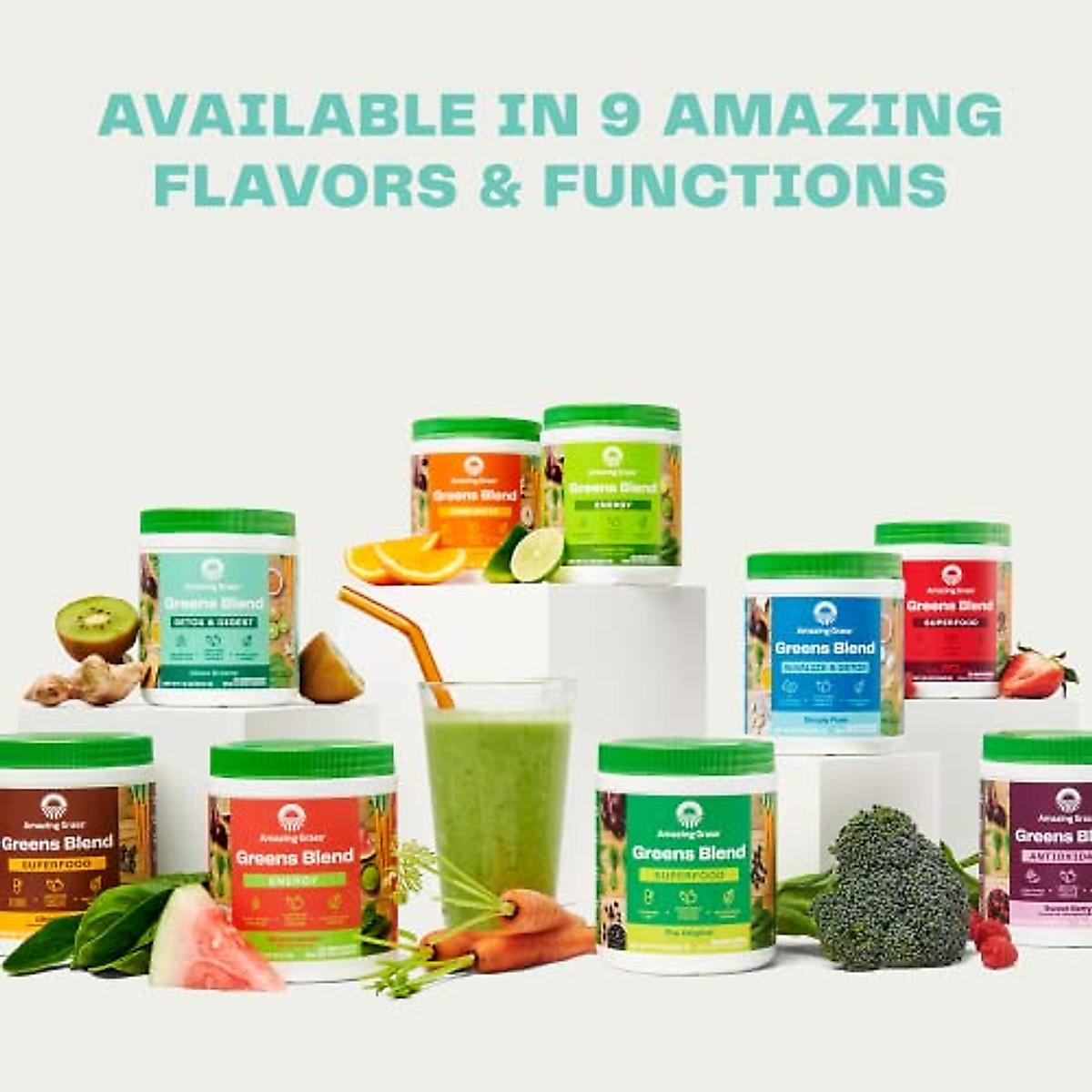 Amazing Grass Greens Blend Detox & Digest: Smoothie Mix, Cleanse with Super Greens Powder, Digestive Enzymes & Probiotics, Clean Green, 30 Servings (Packaging May Vary)