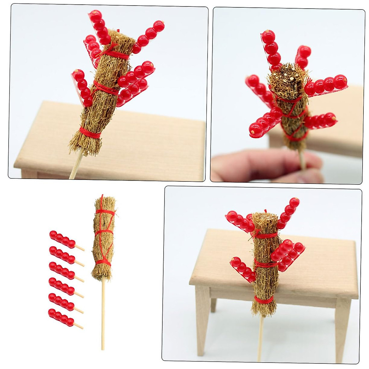 CAXUSD 1 Set Red Mini Foods Resin Doll House Photo Prop Tiny Things Mini Scene Layout Prop Wood