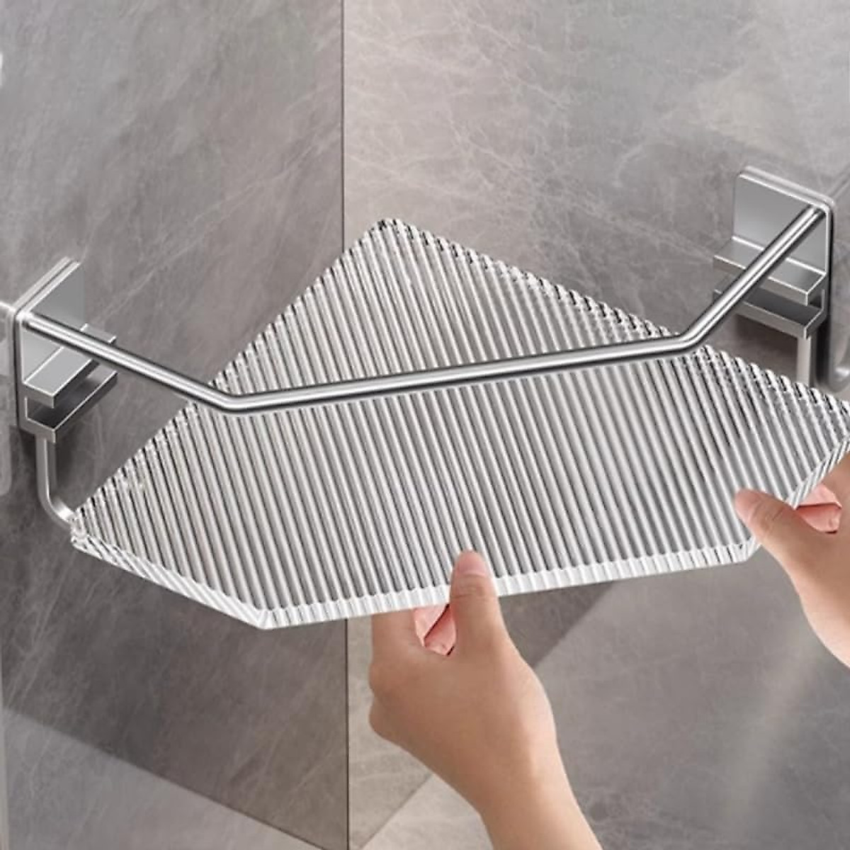 LOPSUM Versatile Acrylic Towel Shelf – 10-Year Warranty Corner Shower Caddy with Easy Installation, Large Capacity, and Triangular Storage Rack for a Clutter-Free Experience, Gun Grey