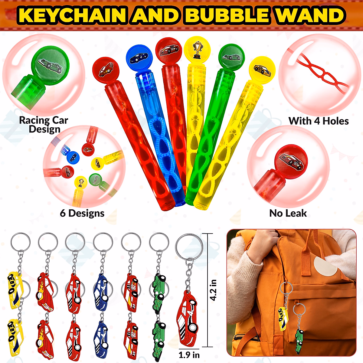 Race Car Party Favors 72 Pcs Mini Race Car Treat Bag Slap Bracelets Keychain Bubble Paper Straws Gift Rewards for Birthday Supply Classroom Reward