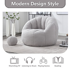 QQU Modern Round Barrel Chair with 1 Pillow, Comfortable Lounge Lazy Sofa Without Swivel Base Lounge Sofa Chair for Living Room, Bedroom, Hotel,Grey