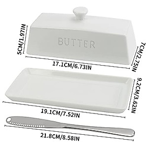 Ceramic Butter Dish with Lid - SGAOFIEE Porcelain Butter Dish with Lid and Knife for Countertop, Perfect for 1 Stick of East Coast Butter