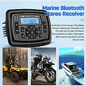 GUZARE Boats Marine Radio Bluetooth and Speakers Audio System Package - Waterproof Marine Stereo Receiver+ 1 Pari 4 inches Black Speakers + Antenna for Boats ATV UTV Motorcycle 306.301B.056B