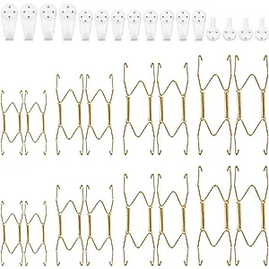 16 Pack Plate Hangers, 6/ 8/ 10/ 12 Inch Wall Plate Hangers with 16 Pieces Wall Hooks Stainless Steel Wire Plate Hanger Holders Compatible with 6 to 12 Inch Decorative Plates