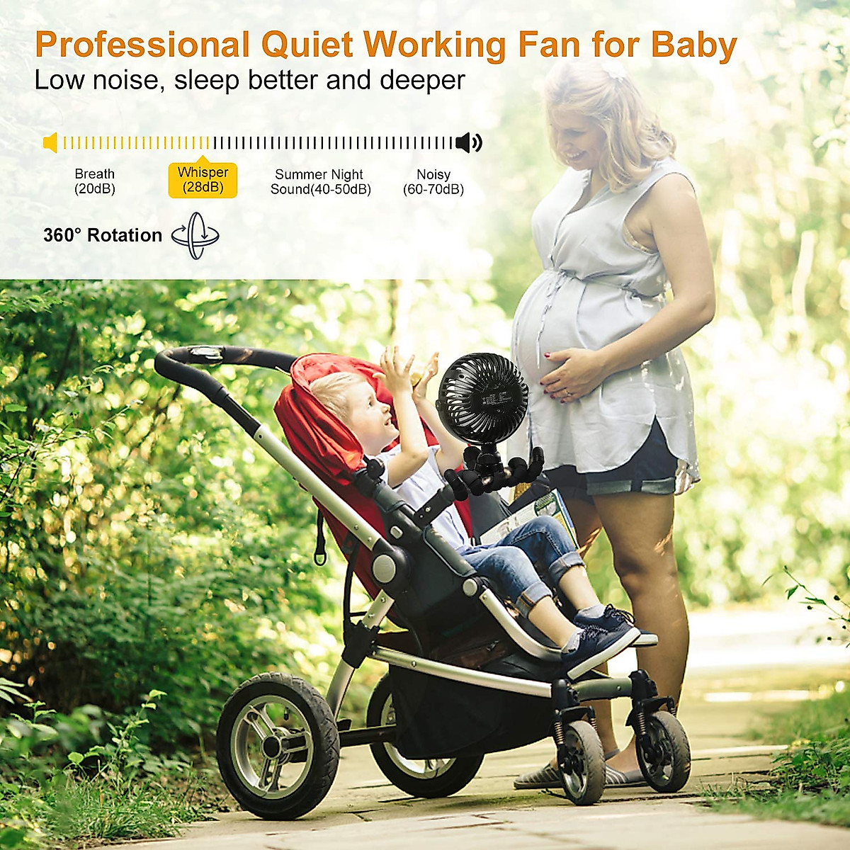 WGCC Mini Handheld Personal Portable Fan, Stroller Fan Clip On Baby with Flexible Tripod, Baby Stroller Fan USB or Battery Desk Fan with 3 Speeds Versatile Fan for Car Seat Crib Bike Desk (Black)