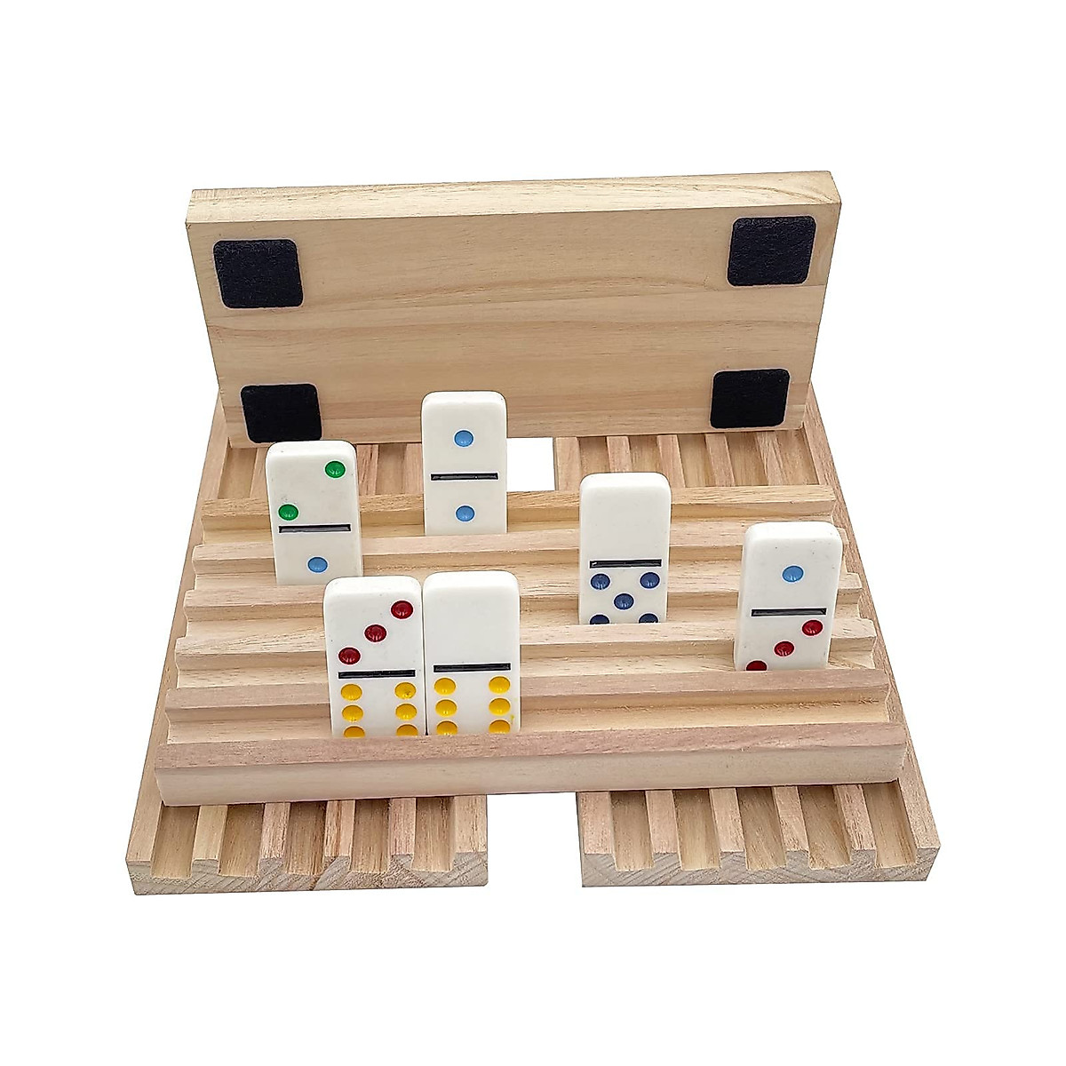 SUTIMSHE Natural Wood Domino Racks, Domino Tiles Holders,Domino Trays Set of 4 for Mexican Train Chickenfoot and Other Dominoes Games