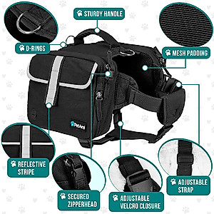 PetAmi Dog Backpack for Medium Large Dogs, Dog Saddle Bag For Dogs to Wear, Tactical Harness Saddlebag with Reflective Safety Side Pockets for Hiking, Camping, Vest Dog Pack for Travel (Black, Medium)