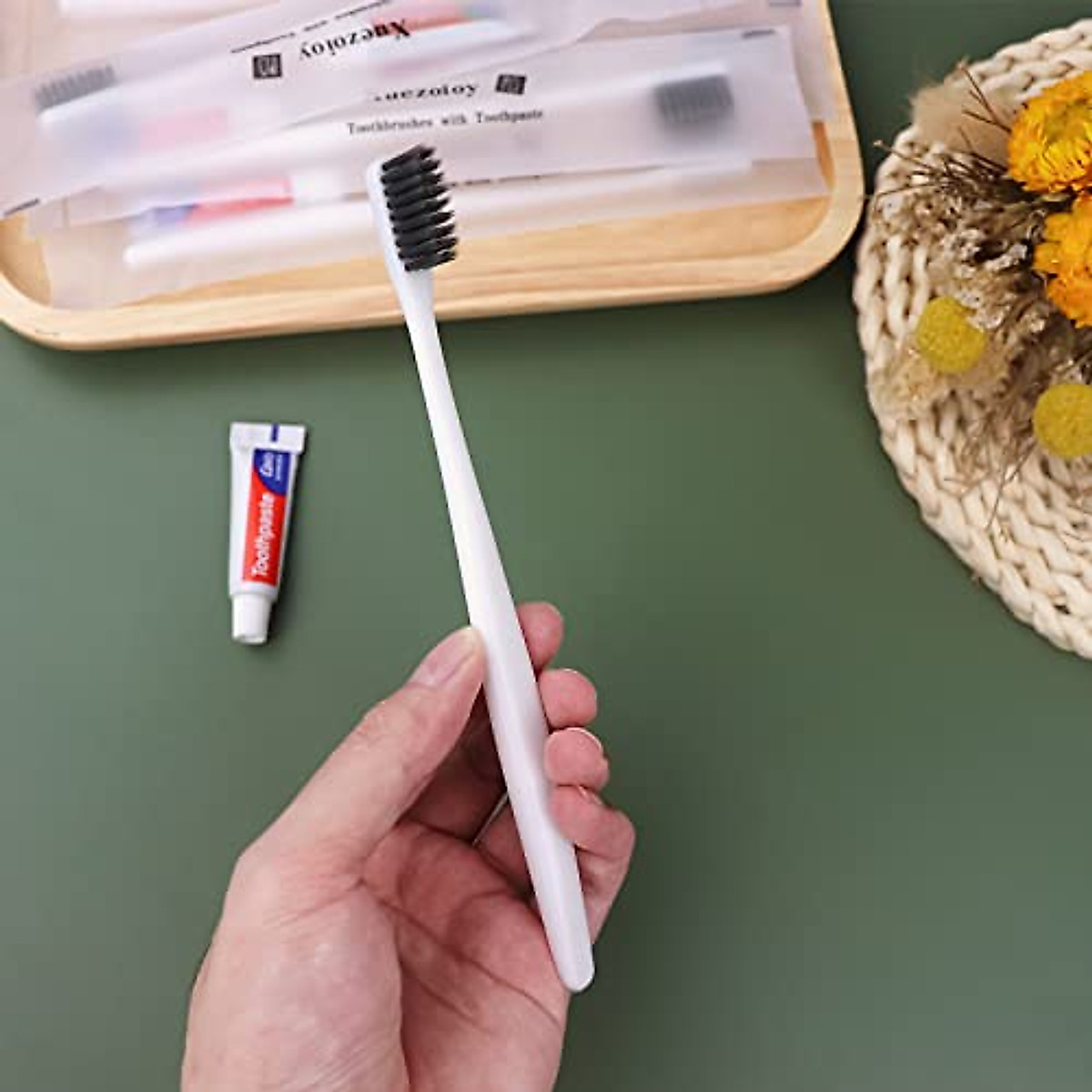 Xuezoioy Disposable Toothbrushes with Toothpaste Pack of 30,White Individually Wrapped Disposable Travel Toothbrush Kit in Bulk for Homeless,Nursing Home,Shelter,Hotel,Charity