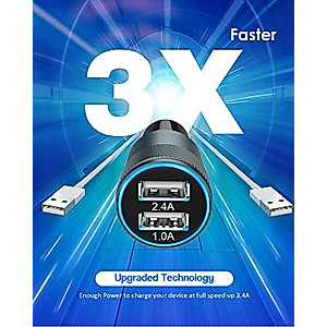 [Apple MFi Certified] iPhone Car Charger,3.4a Fast Charge Dual Port USB Cargador Carro Lighter Adapter USB Car Charger iPhone Metal Cigarette Lighter [2Pack] Lightning Cable for iPhone/iPad/Airpods