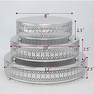 FEICTPOX Cake Stand Set of 3 Metal Cupcake Stands Dessert Display Plate for Wedding Party Birthday … (Silver)