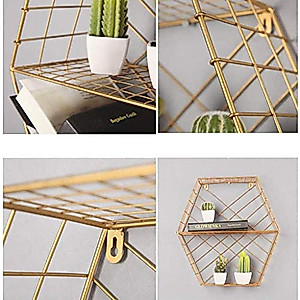 QUUL Creative Ledges, Golden Hexagon Wall Storage Display Decoration Rack Living Room Rack
