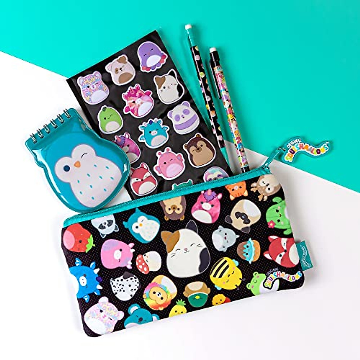 Fashion Angels Squishmallows Stationery Set - Includes Squishmallows Spiral Notebook, 2 Mechanical Pencils with Lead, Squishmallows Stickers and a Pencil Pouch - Join The Squish Squad - Ages 8 and Up