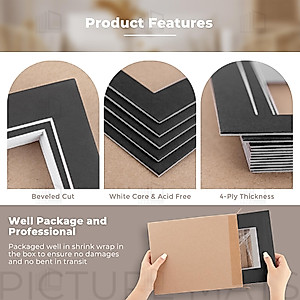 Frametory, 12x12 Black Pre-Cut Picture Mats for 8x8 Photos, Prints, Artworks - White Core Bevel Cut 7.5x7.5 Openings Acid Free Frame Mattes 1.4Mm Thickness - Pack of 12