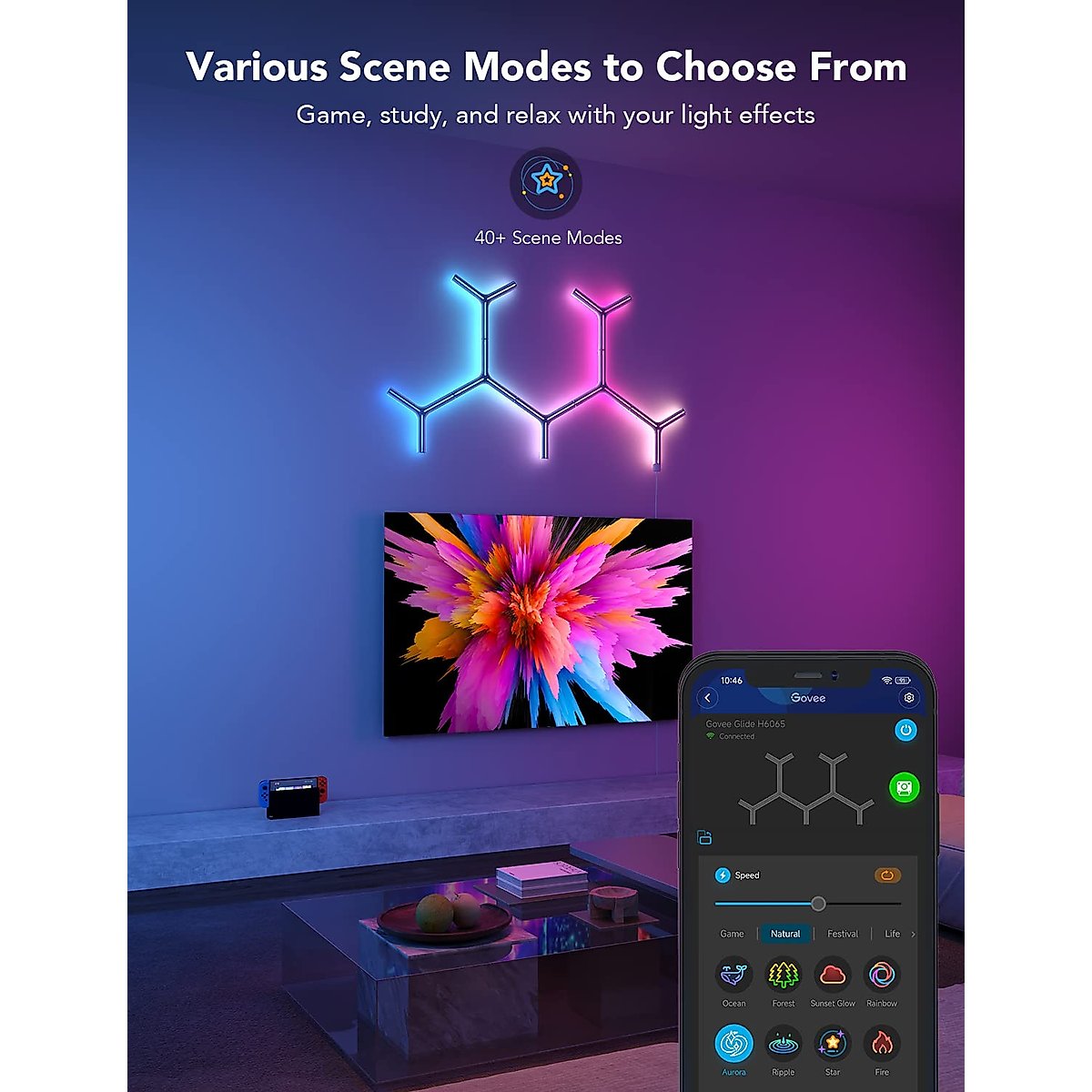 Govee Glide Y Lights, RGBIC LED Gaming Lights for Wall, Smart Wi-Fi Game Lights with Music Sync, DIY and Timer Feature, Gaming Room Lights, LED Lights for Gaming Setup, Wall Lights 7 Pack