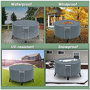 Fire Pit Cover 36 Inch Round, Waterproof Fire Pit Covers Round, 500D Heavy Duty Cover for Fire Pit, Fits 34 Inch, 36 Inch Firepit/ Fire Bowl, Windproof&Dustproof Firepit Cover -Grey, 36"Dia X 20"H
