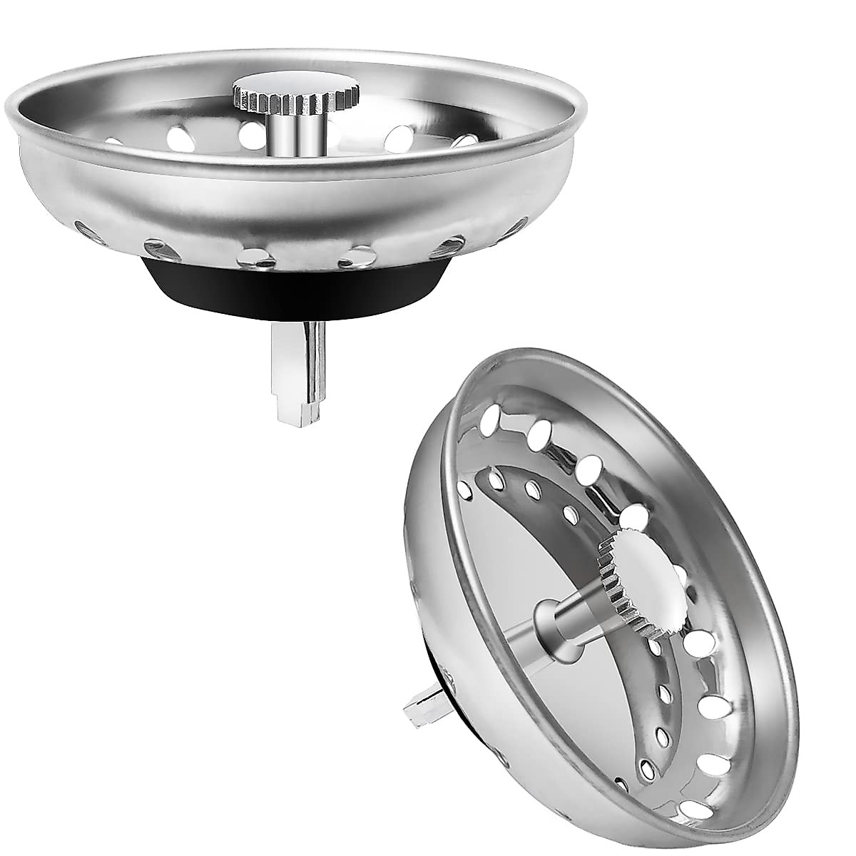 2 Pcs Stainless Steel Kitchen Sink Basket Strainer, Stopper Combo Basket Replacement for Standard Rubber Stopper Bottom with Rubber Stopper Fits Standard 3 1/2” Drains