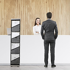 Thyle Magazine Display Rack 0.9ft x 4.6ft Mesh Brochure Display Holder Stand with 4 Pockets Portable Catalog Literature Display Rack for Tradeshows Retail Stores Vendor Events Businesses (Black)