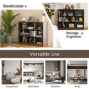 Giantex 8 Cube Bookcase, Freestanding 3-Tier Open Bookshelf, Modern Storage Display Cabinet, Wood Cube Storage Organizer for Living Room, Kid’s Room, Grey