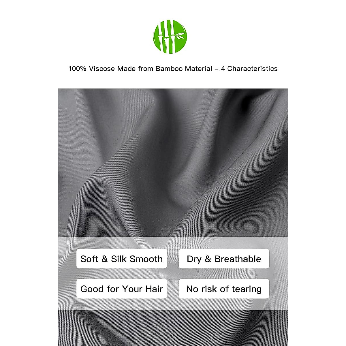 100% Viscose Made from Bamboo Breathable Pillowcases Queen Size Set of 2-Pack for Hot Sleepers and Night Sweats- Softness and Cooling Pillow Cases-Envelope Closure （Dark Grey -20 x 30 Inches）