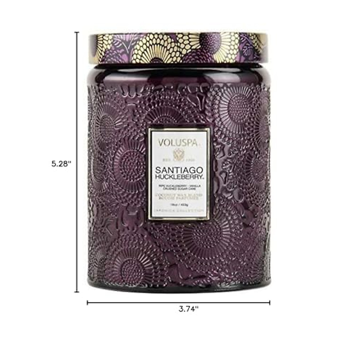 Voluspa Santiago Huckleberry, Large Candle Jar, 18 oz, 100 Hour Burn Time, All Natural Wicks and Coconut Wax for Clean Burning, Vegan, Poured in the USA