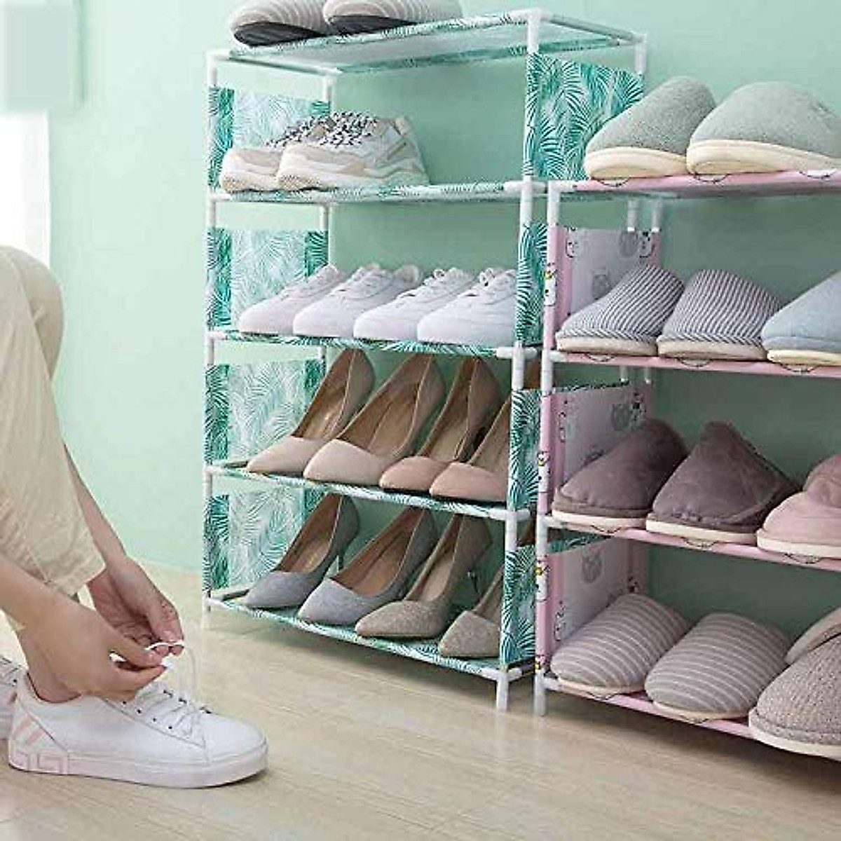 ANMMBER Shoe Rack Storage Artifact Multi-Layer Fabric Shoe Rack Shoe Rack Rack Simple Shoe Rack Dust Door Storage (Color : C)