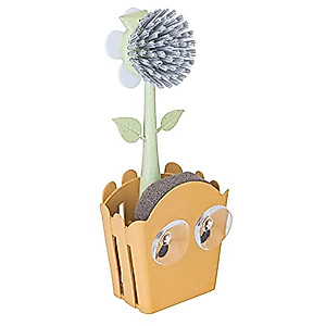 Vigar Florganic 3-piece Sink Caddy Set, Eco-friendly Daisy-shaped Dish Brush, Sponge and Fence-shaped Holder with Suction Cup, Orange