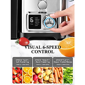1100W 6-SPEED Digital Screen Centrifugal Juicer Machines Vegetable and Fruit, Healnitor Juice Extractor with 3.5" Big Wide Chute, Easy Clean, Anti-Drip Function, BPA-Free, Silver