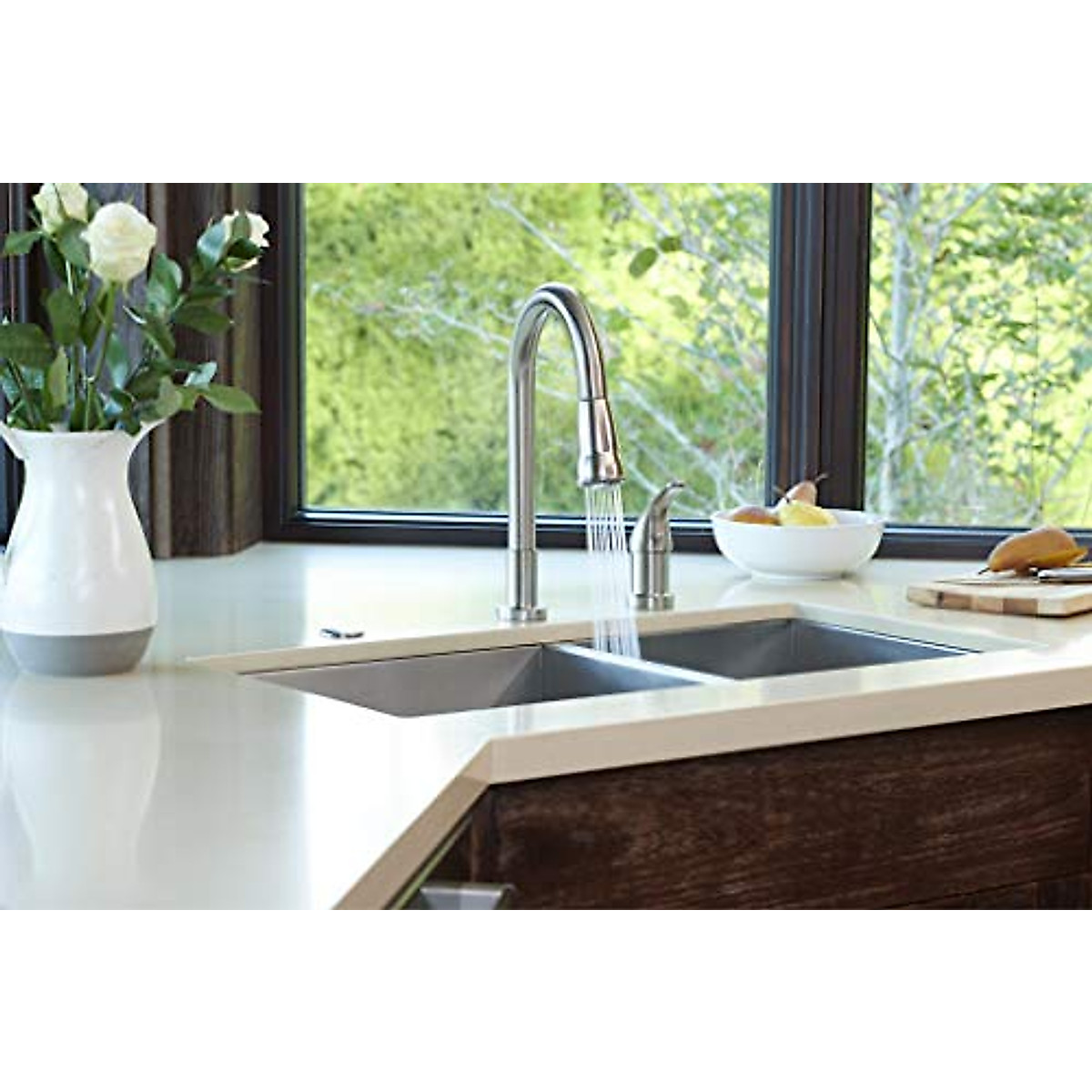 Pacific Bay Grandview Pull-Down Kitchen Sink Faucet with Soap Dispenser (Brushed Satin Nickel)